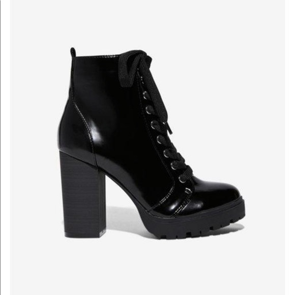 Express | Shoes | New Express Lug Sole High Heeled Boots In Black Size ...